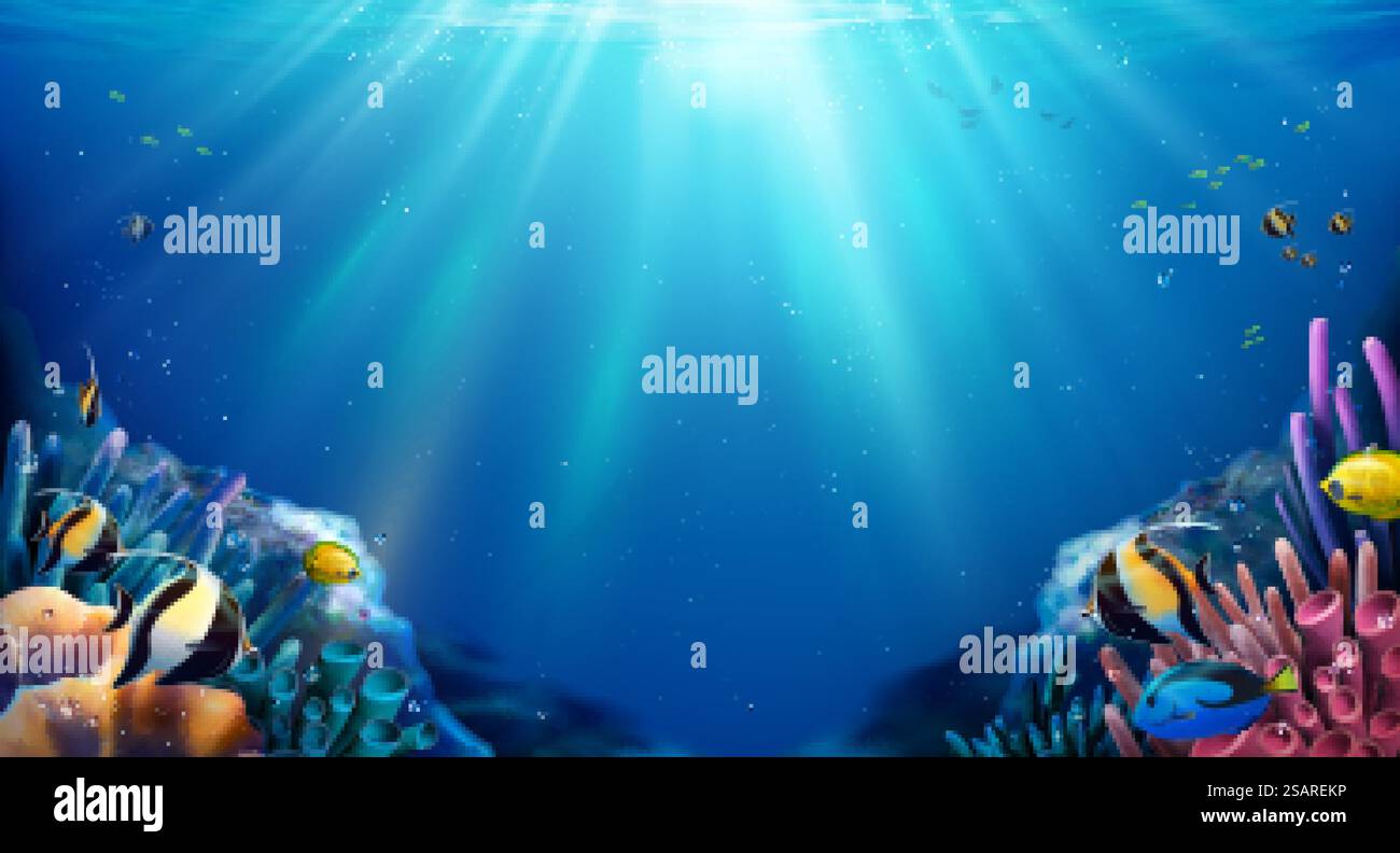 Coral reefs and fish background Stock Vector Image & Art - Alamy