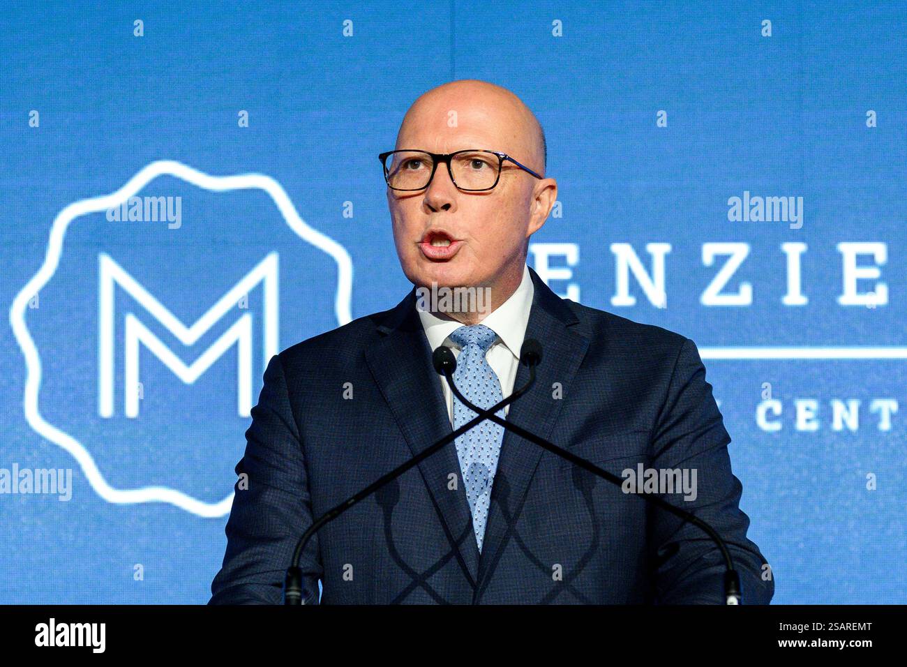 Australian Opposition Leader Peter Dutton talks during an address to ...