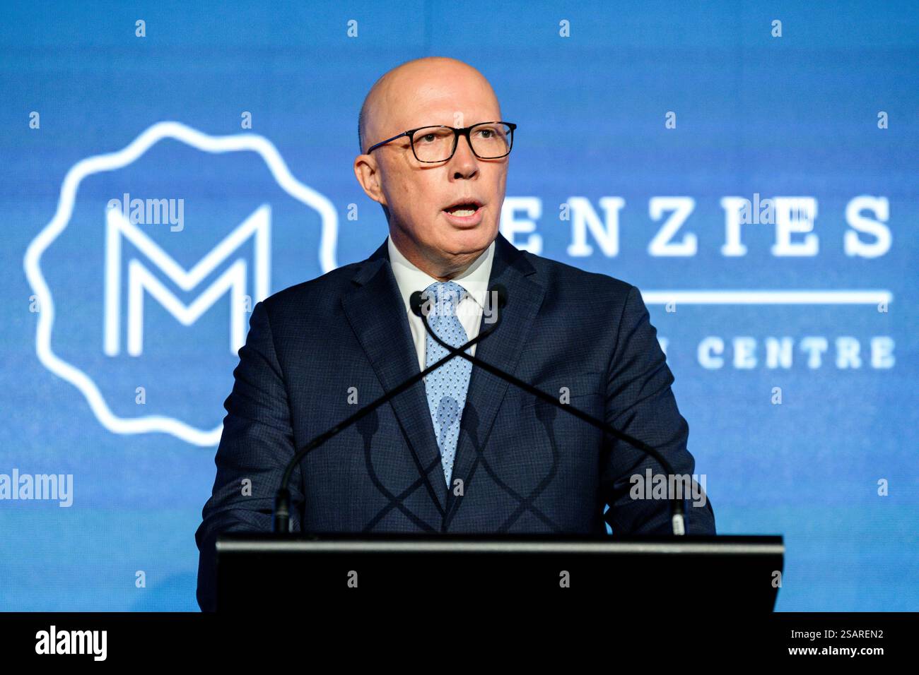 Australian Opposition Leader Peter Dutton talks during an address to ...
