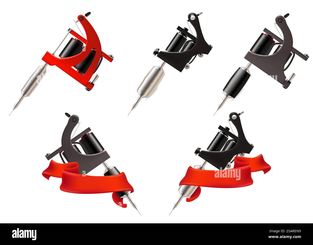 Tattoo machine set, vector realistic illustration isolated on white ...