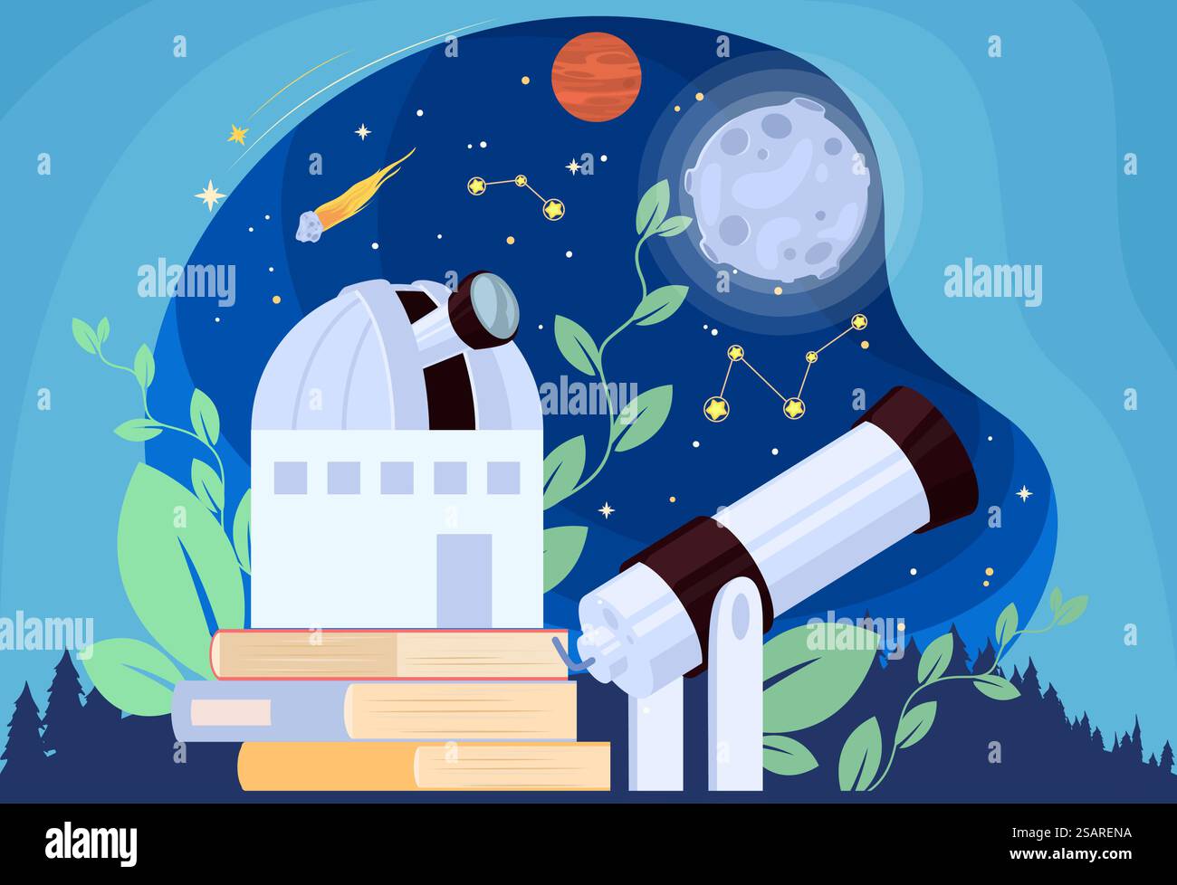 Astronomy science poster background with book, telescope education ...