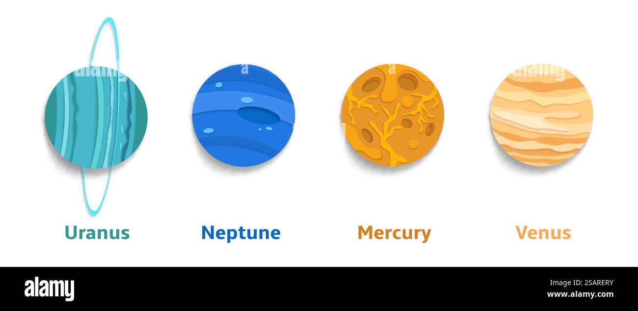 Layered paper cut style Uranus, Neptune, Venus, Mercury fantastic solar ...