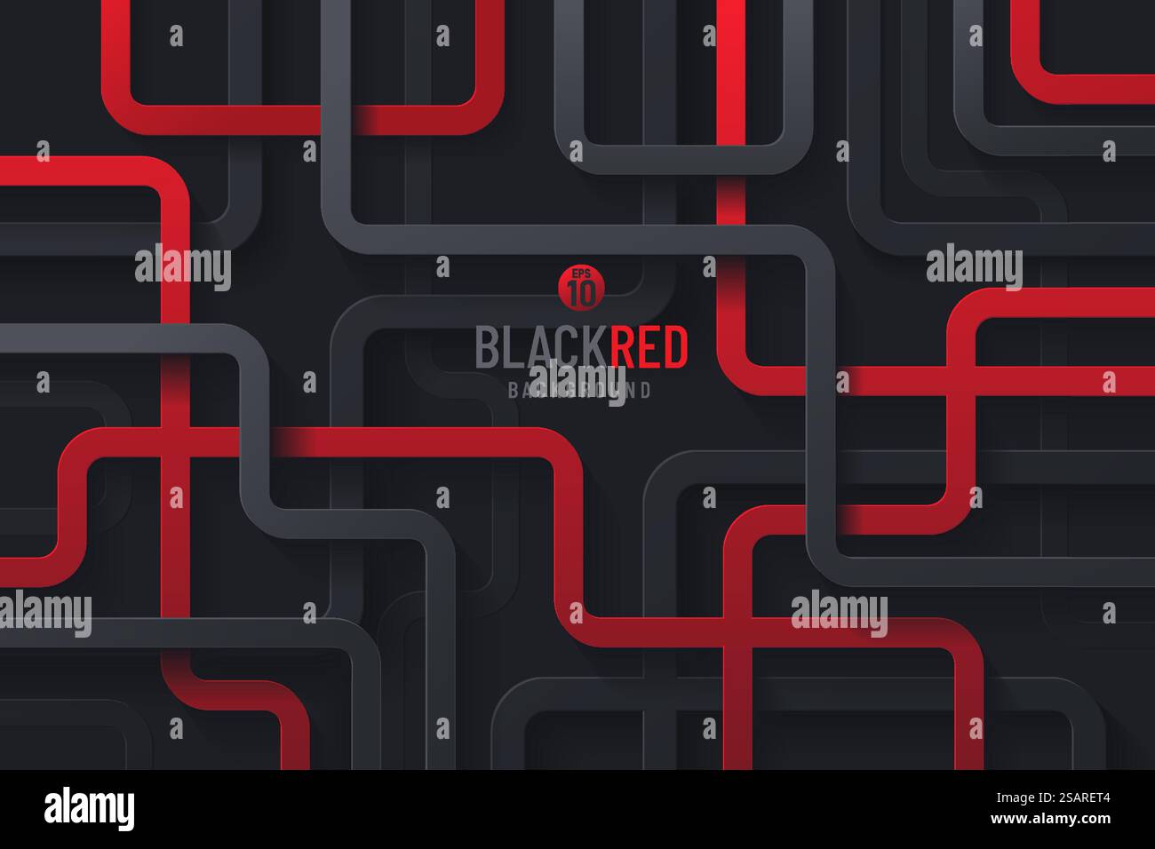 Abstract red, grey and black geometric curve line overlap layers on dark background. Modern tech ...