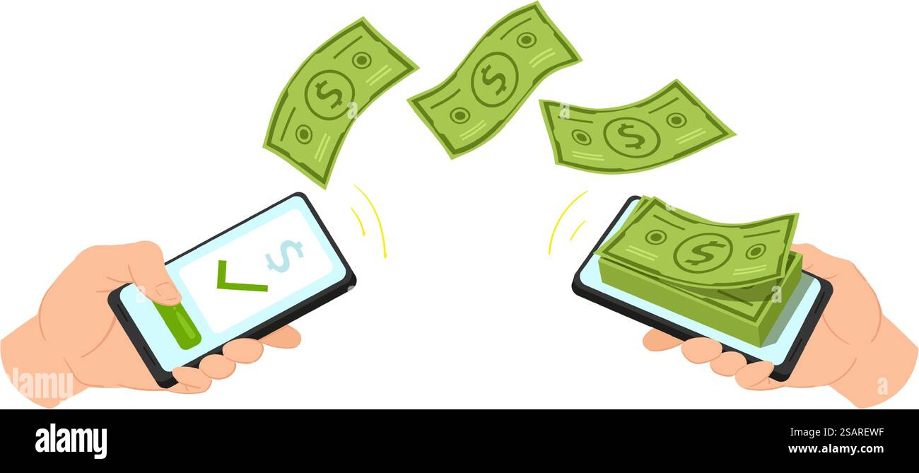 Cartoon money payment, mobile bank electronic transaction. Transfer ...