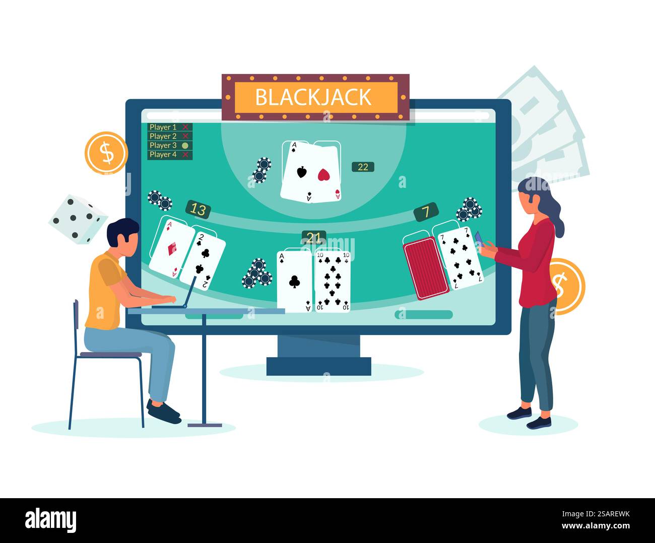 Huge computer monitor with playing cards on screen hi-res stock ...