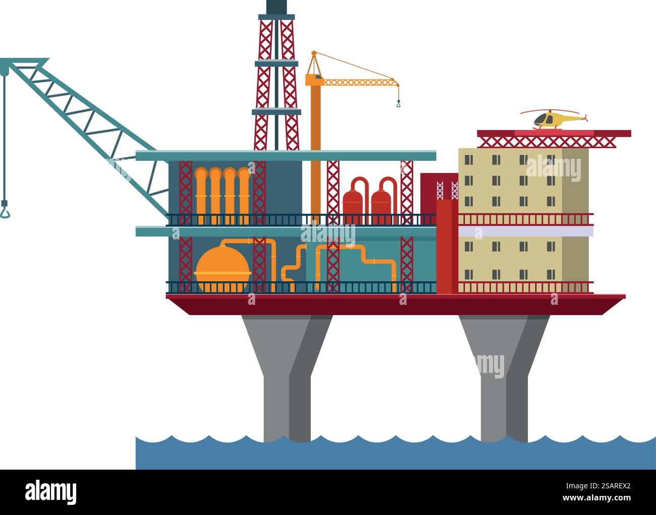 Oil mining platform in ocean. Industrial drill rig isolated on white ...