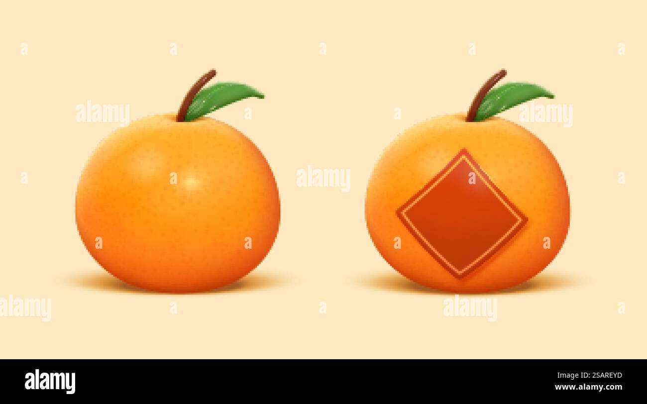 3d rendering realistic Mandarin oranges isolated on a yellow background ...