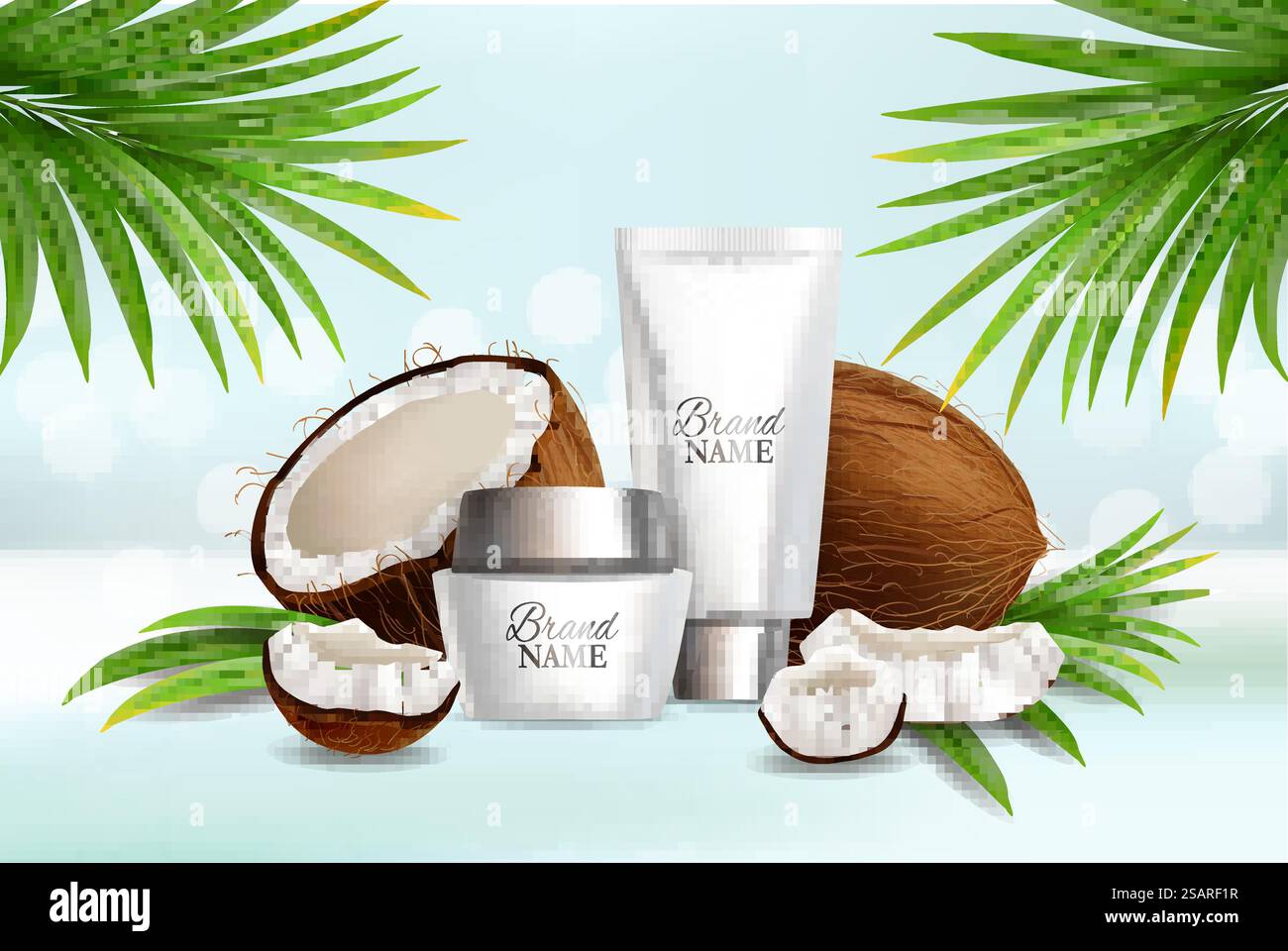 Natural coconut cosmetics, vector advertising poster design template ...