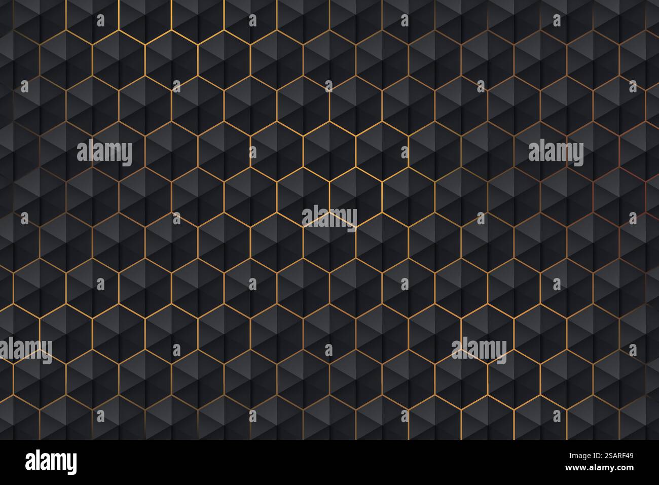 Abstract 3d dark hexagon pattern on golden light background luxury style. Modern futuristic ...