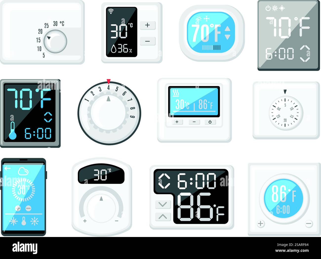 Cartoon thermostat. Smart home heating and cooling controller ...