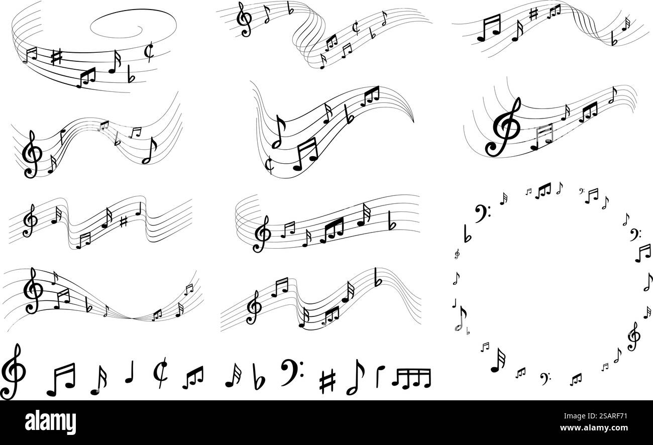 Sheet music notes. Elegant musically lines, musical notation swirls ...