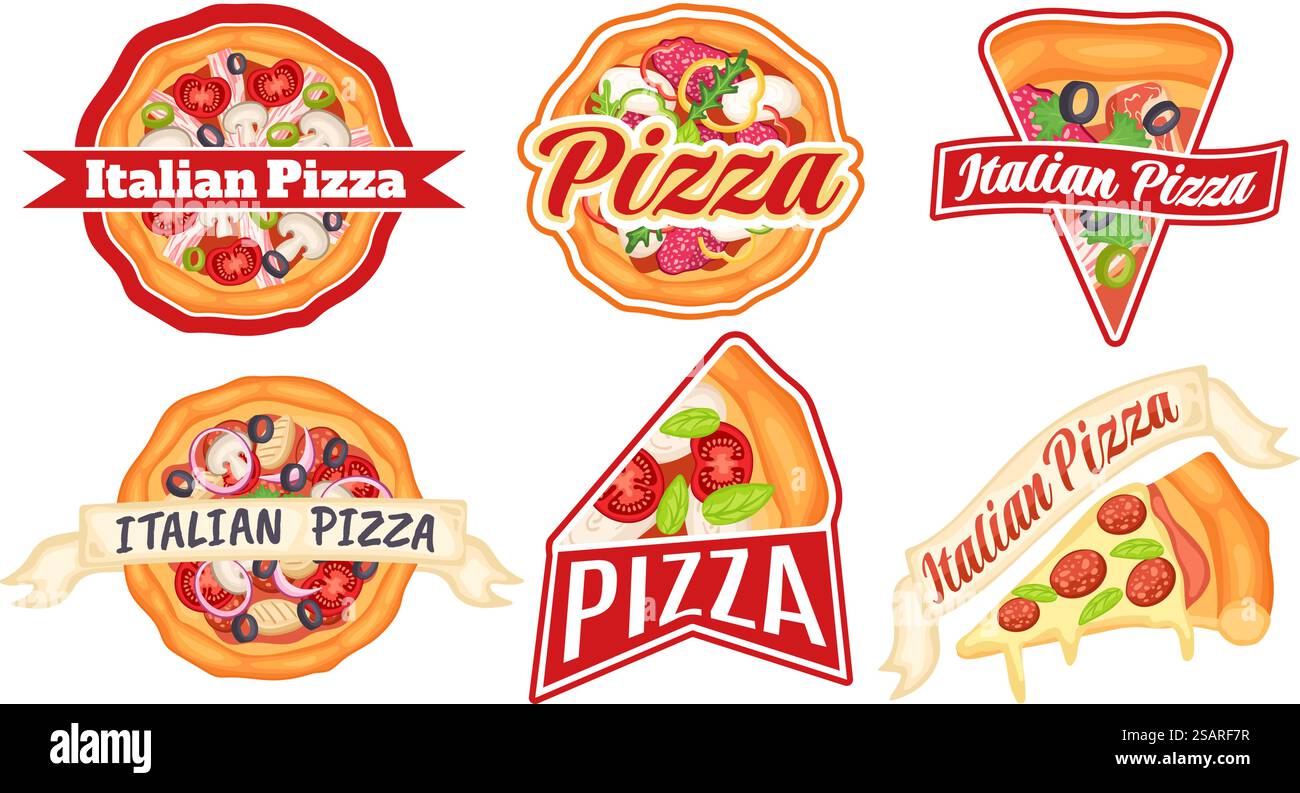 Pizza badges. Italian food restaurant label, pizzeria badge and pizza ...