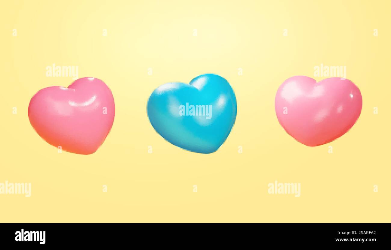 3D heart shape balloons. Illustration of three blue and pink heart ...