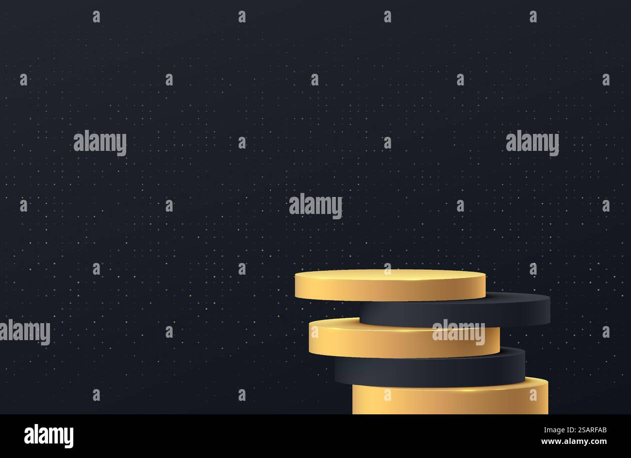 Black and glowing gold cylinder pedestal podium overlap with shadow ...