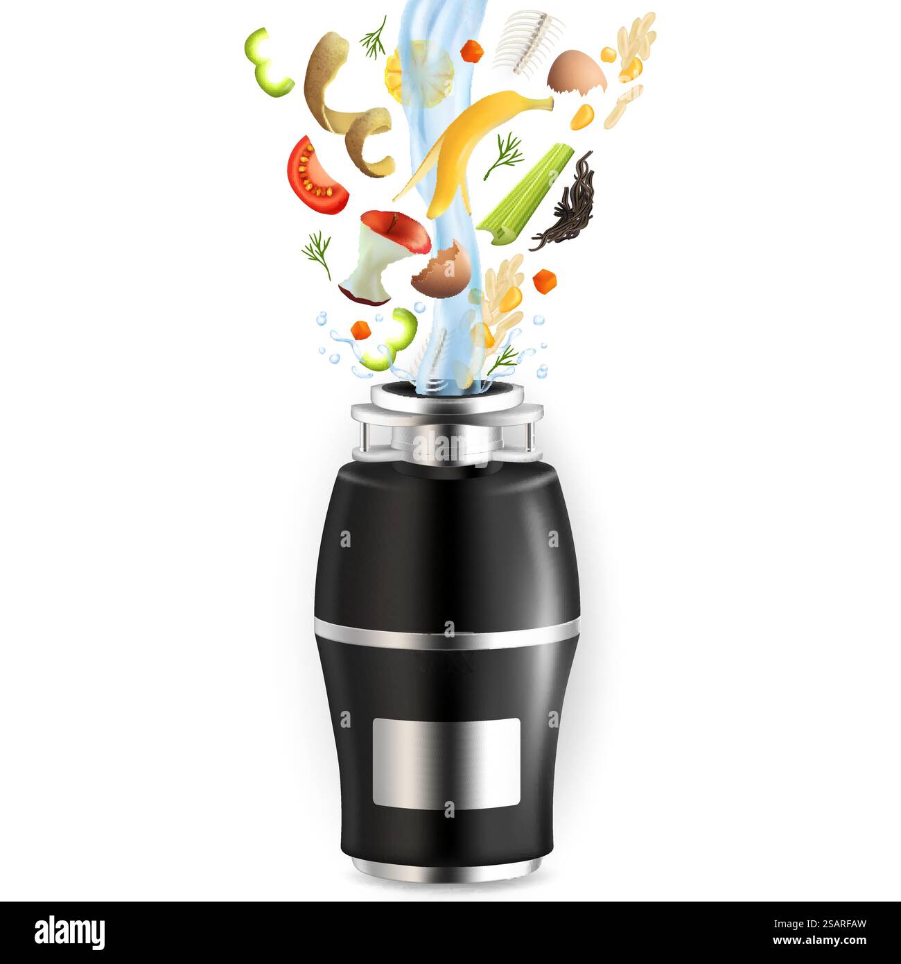 Food waste disposer for home kitchen sink with slices of fruits ...