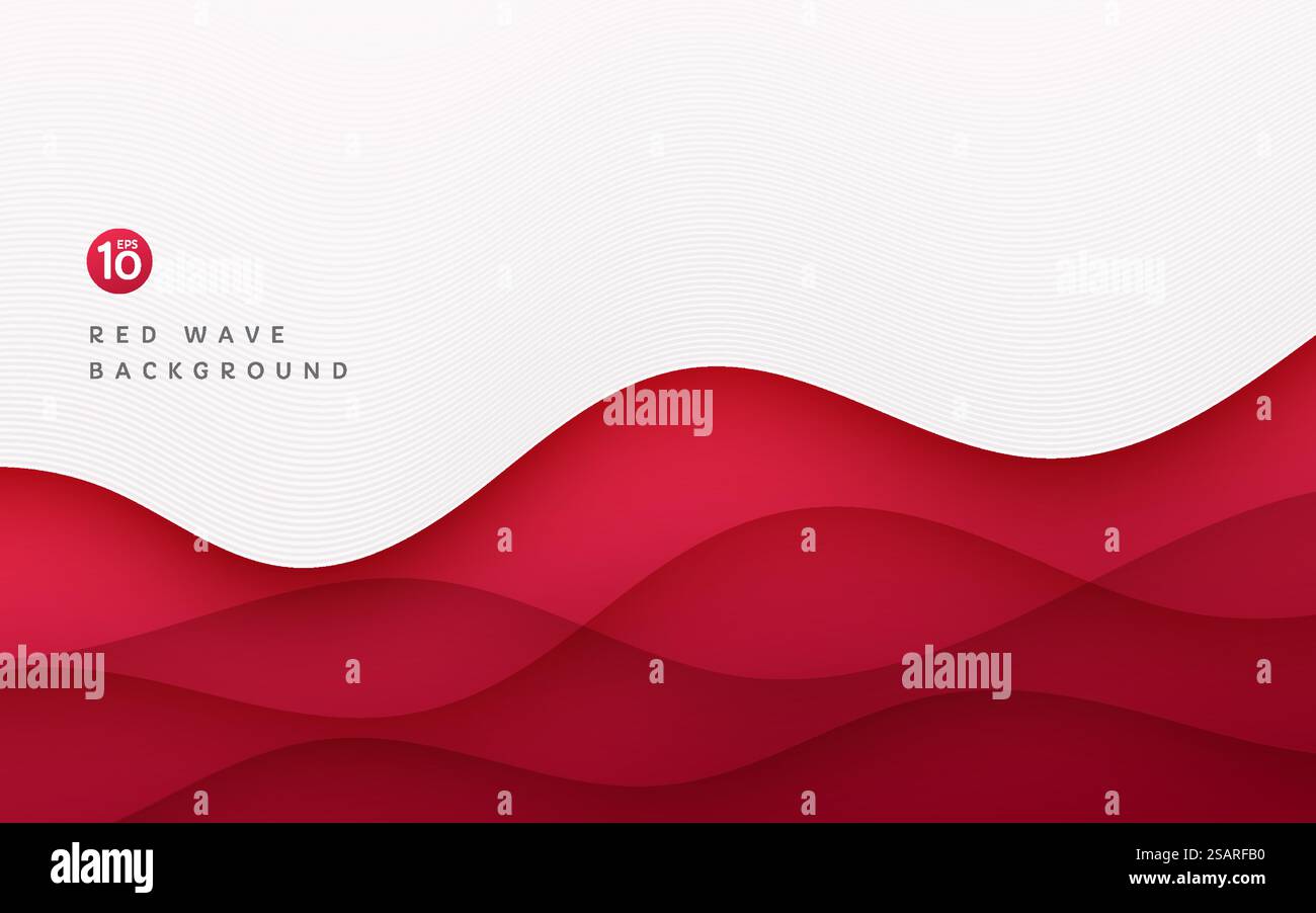 Abstract red layers wavy shape on white background with line wave ...