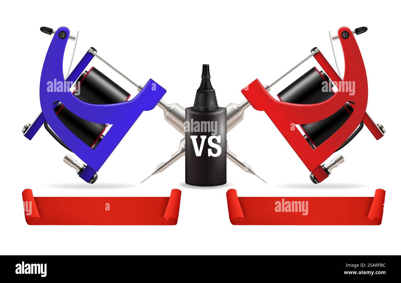 Tattoo artists battle emblem, logo, vector illustration. Realistic two ...