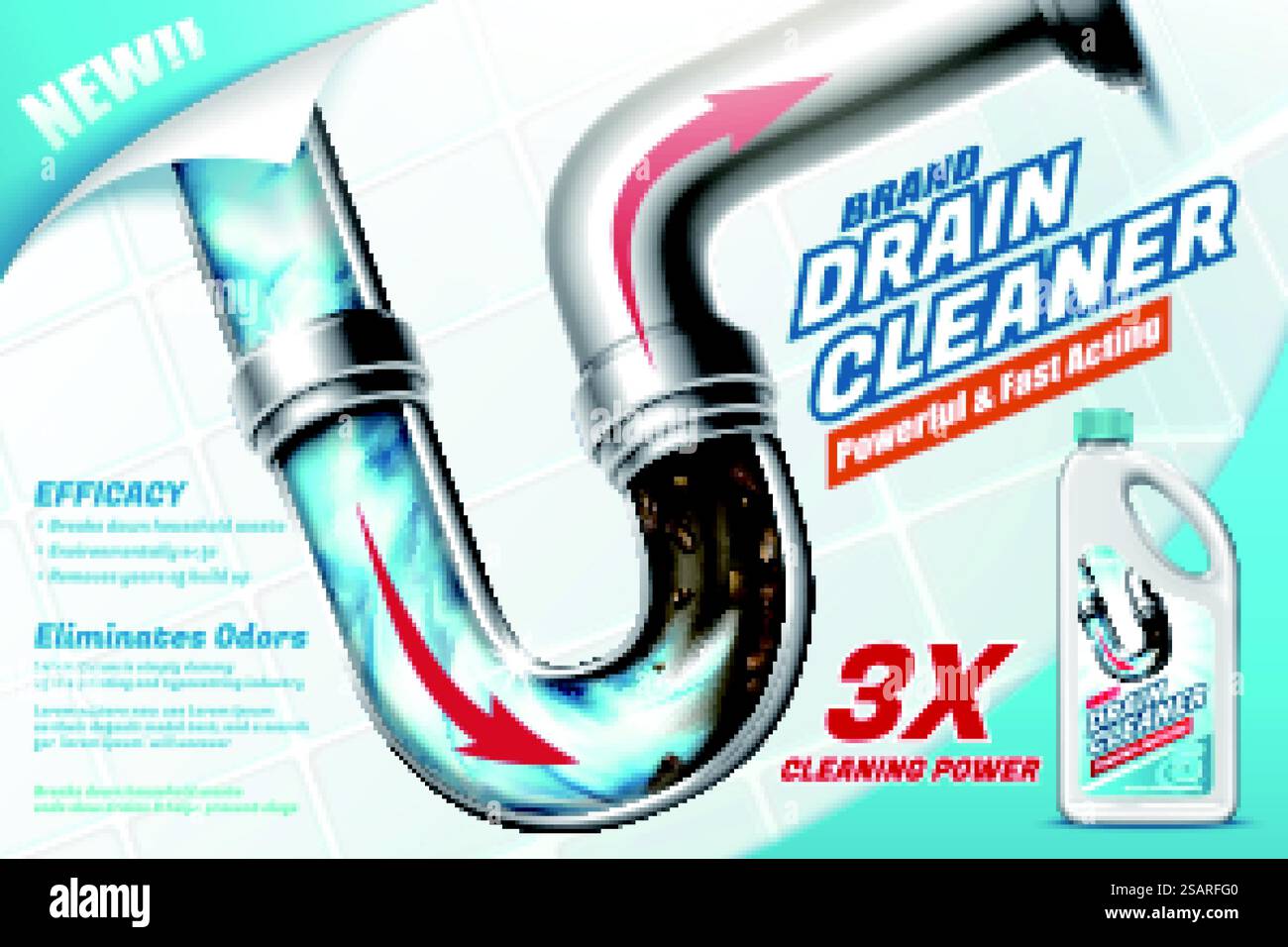 Ad template for drain cleaner, with powerful chemical agent unclogging ...