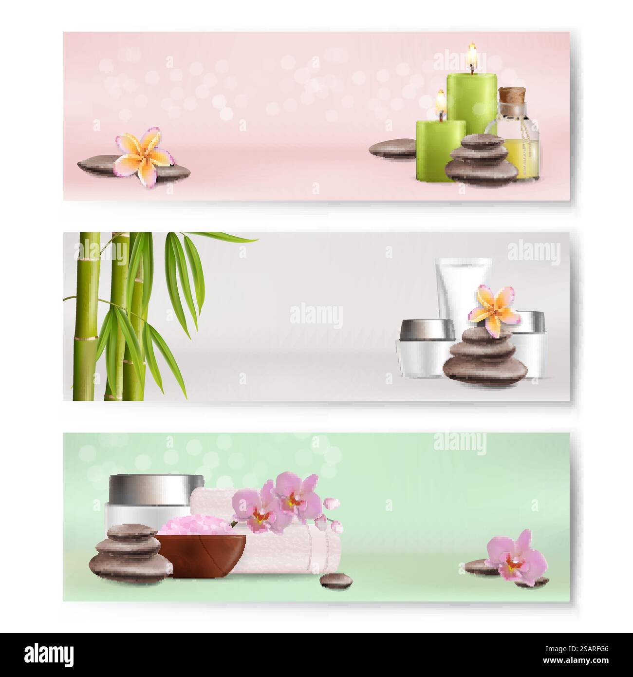 Spa center horizontal banner vector template set. Realistic ...