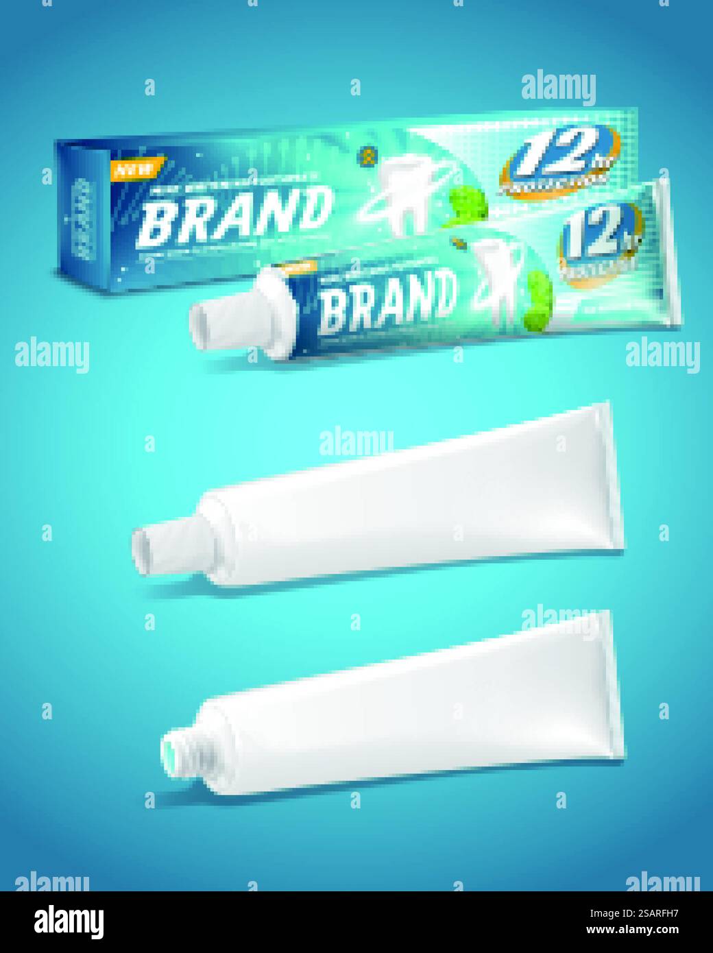 Toothpaste packaging design with blank tubes mockup in 3d illustration ...