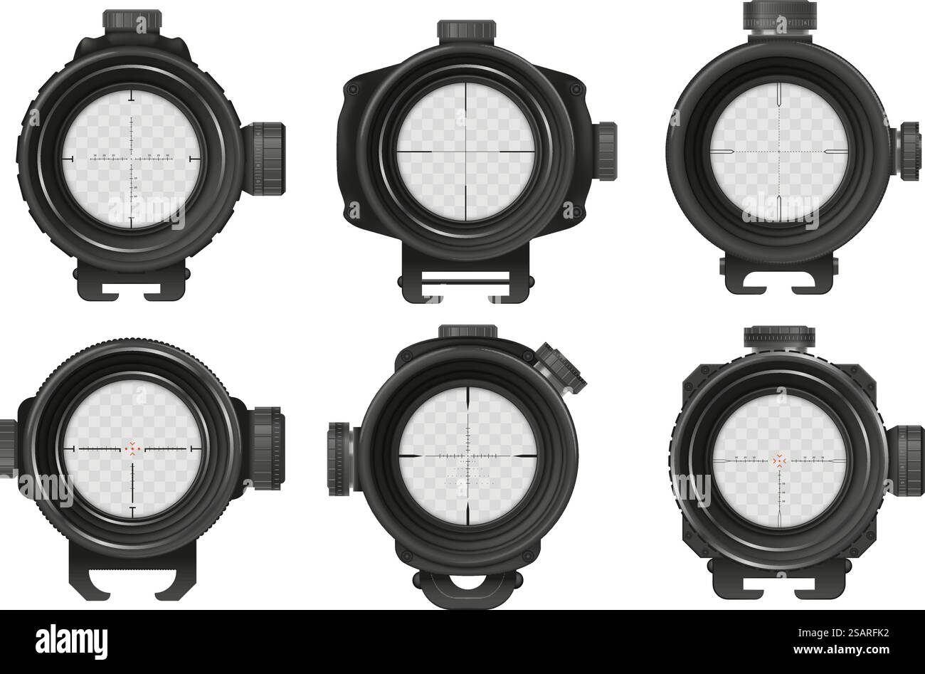 Sniper optical sight. Military sniper POV, aiming rifle and zoom scope. Telescope for weapons 3D ...