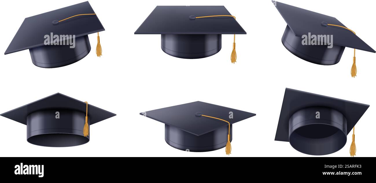 Realistic graduate cap. Graduation university black hat, celebration ...