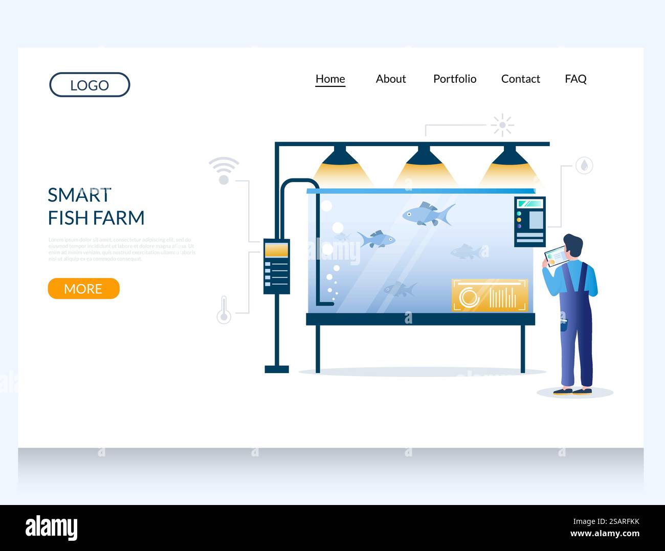 Smart fish farm vector website template, web page and landing page ...