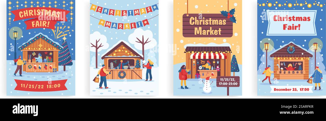 Christmas market posters. Xmas celebration marketing flyer, winter fair ...