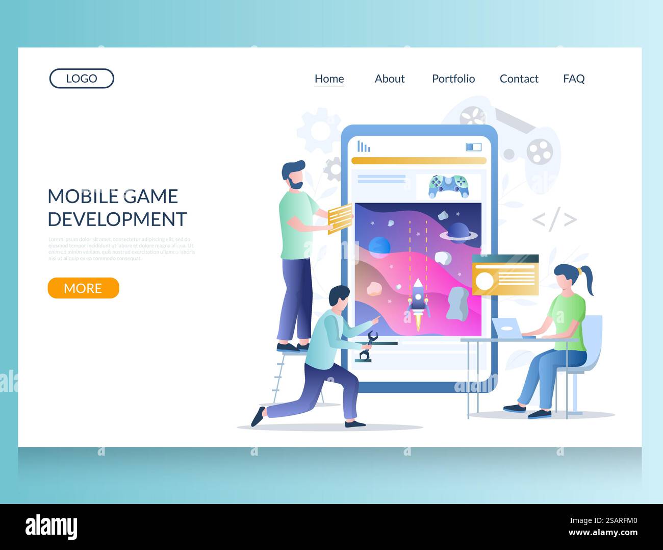 Gaming apps development vector website template, web page and landing page design for website ...