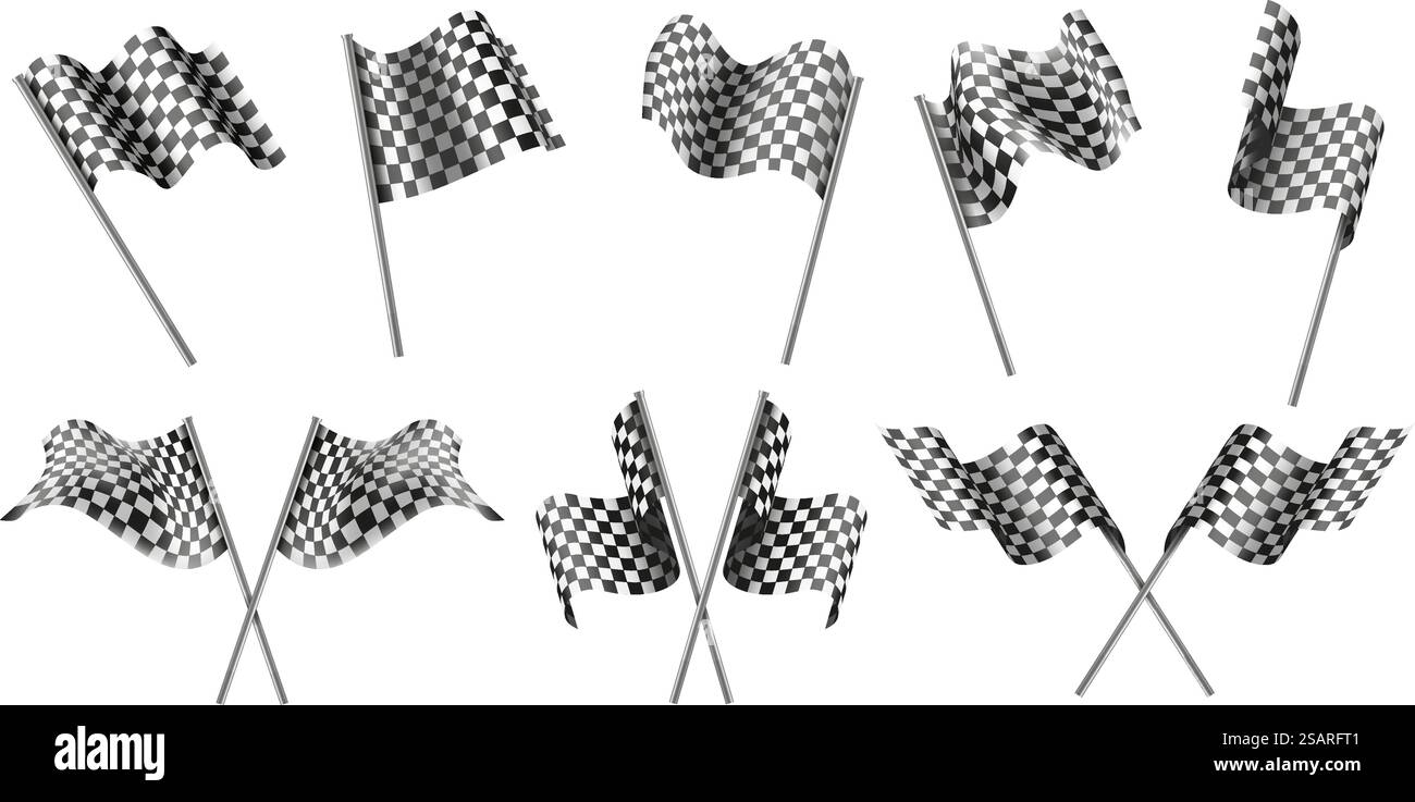 Chequered flags. Finish flag, racing sport winner congratulations and ...