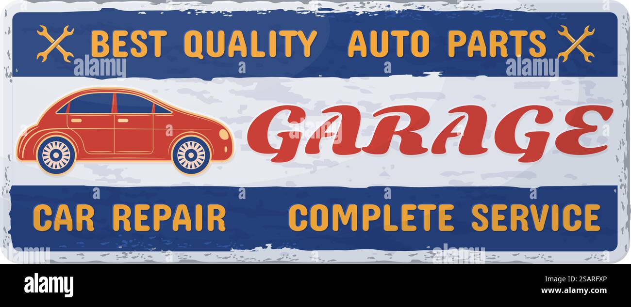 Vintage garage sign, old retro car mechanic poster. Grunge vintage ...