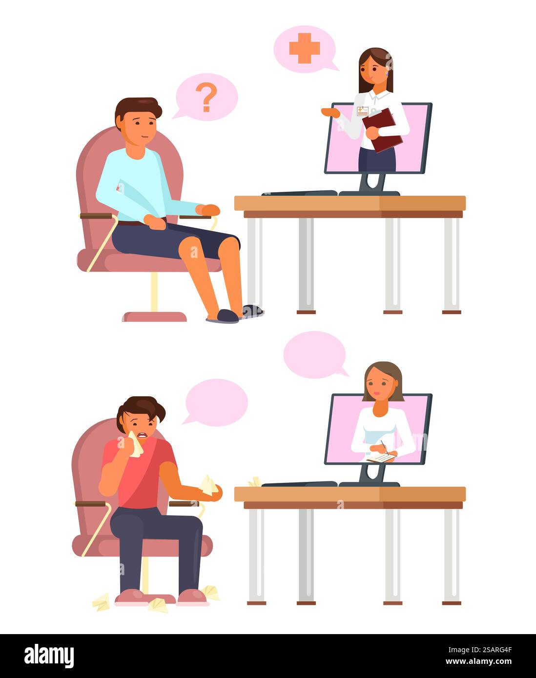 Online doctor consultation, vector flat illustration. Patients ...