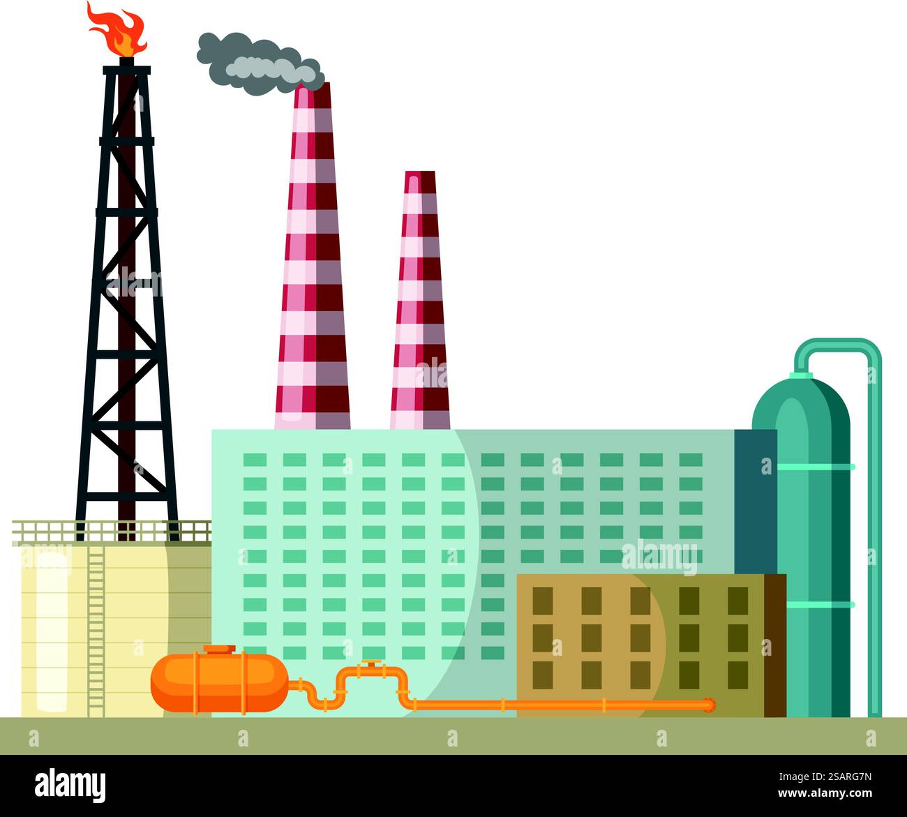 Factory cartoon industrial building. Chemical refinery manufacture ...