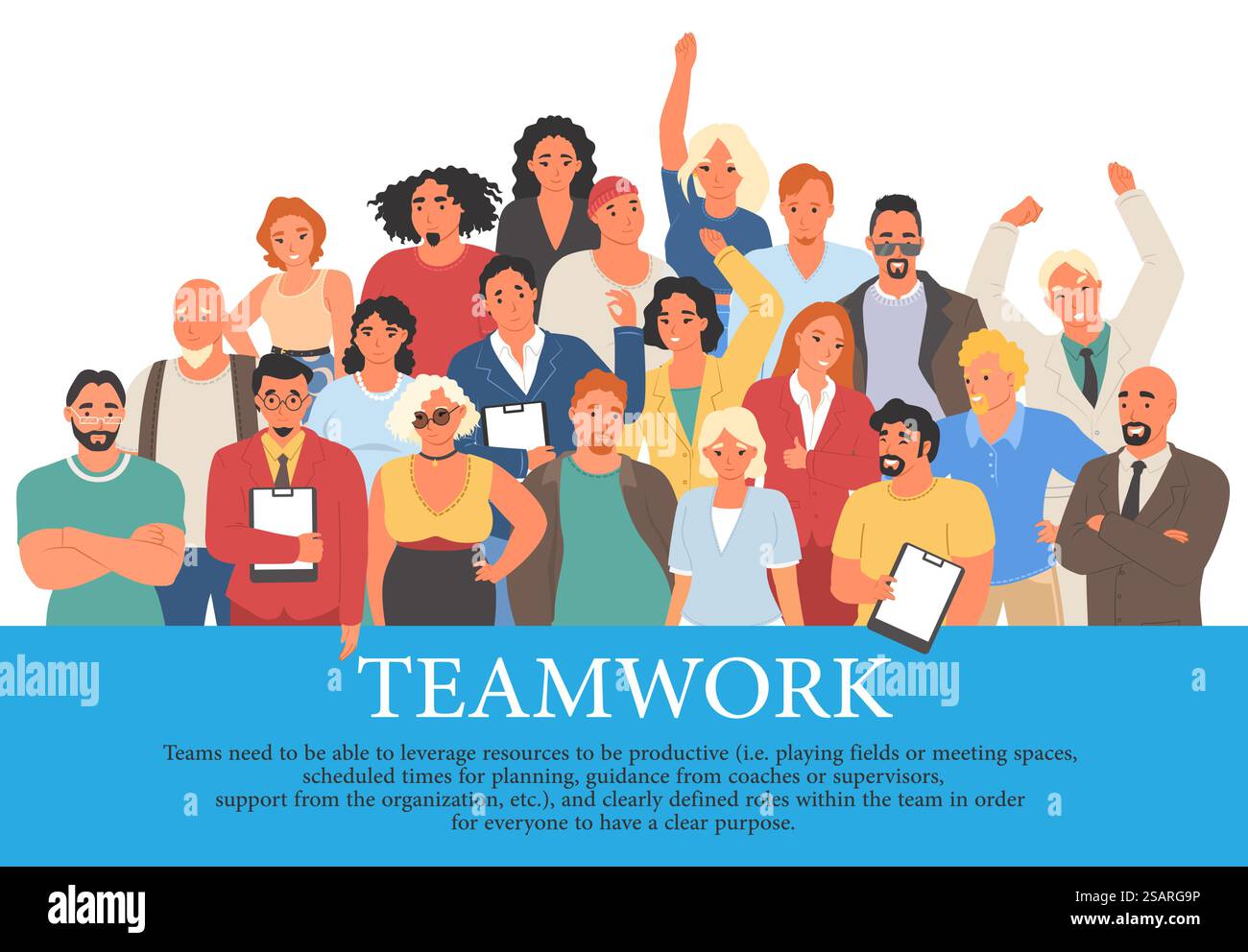 Teamwork motivation poster with people business partners and colleagues ...