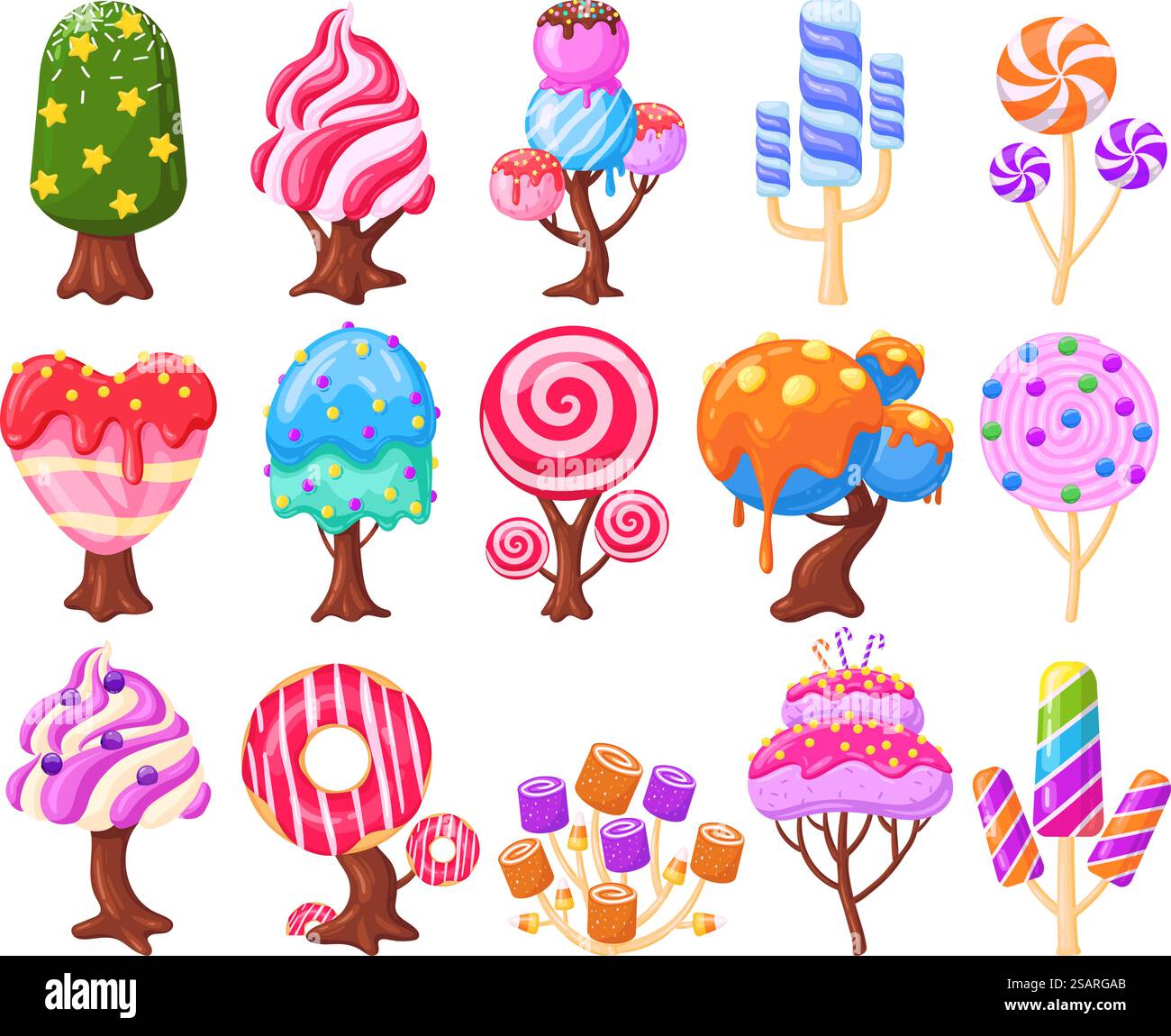 Cartoon fantasy sweet land caramel trees. Fantasy nature, game design ...