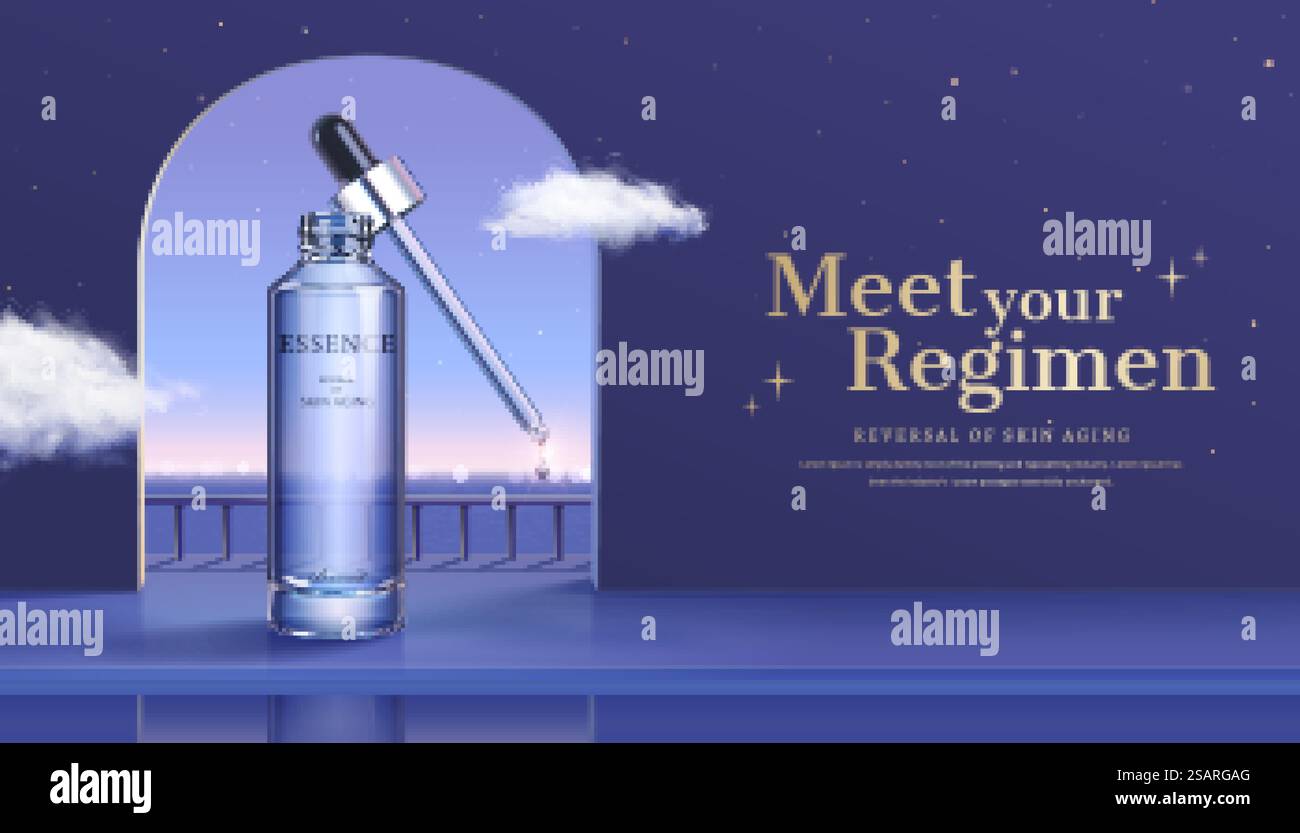 Skincare product ad, surreal background design of night view through ...