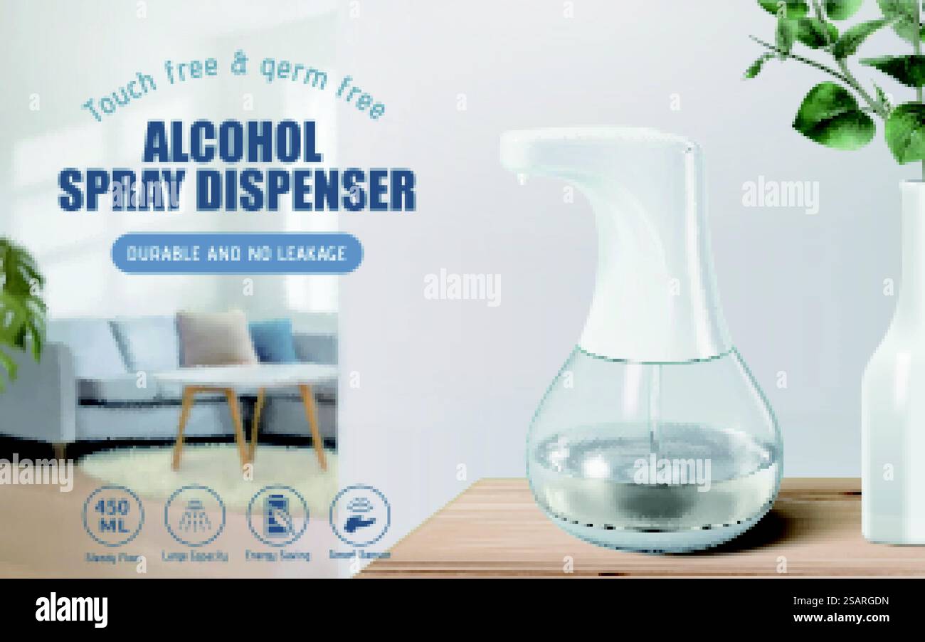 3d touch free alcohol spray dispenser ad template. Hand sanitizer spray ...