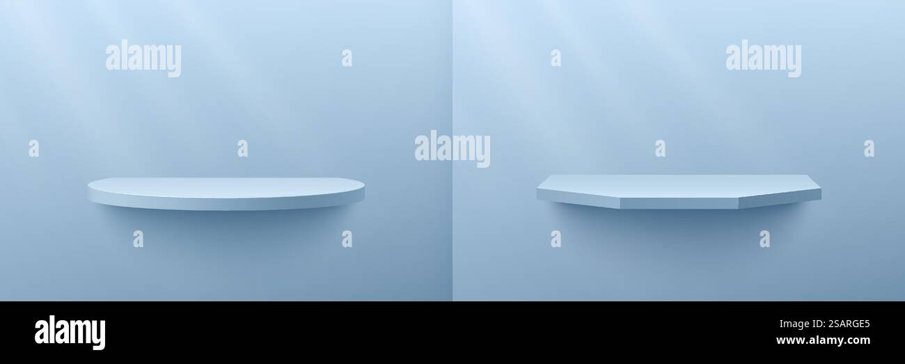 Set of light blue cylinder and hexagon shelf hi-res stock photography ...