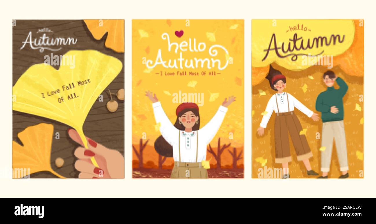 Collection of cute autumn illustrations in trendy hand drawn style ...