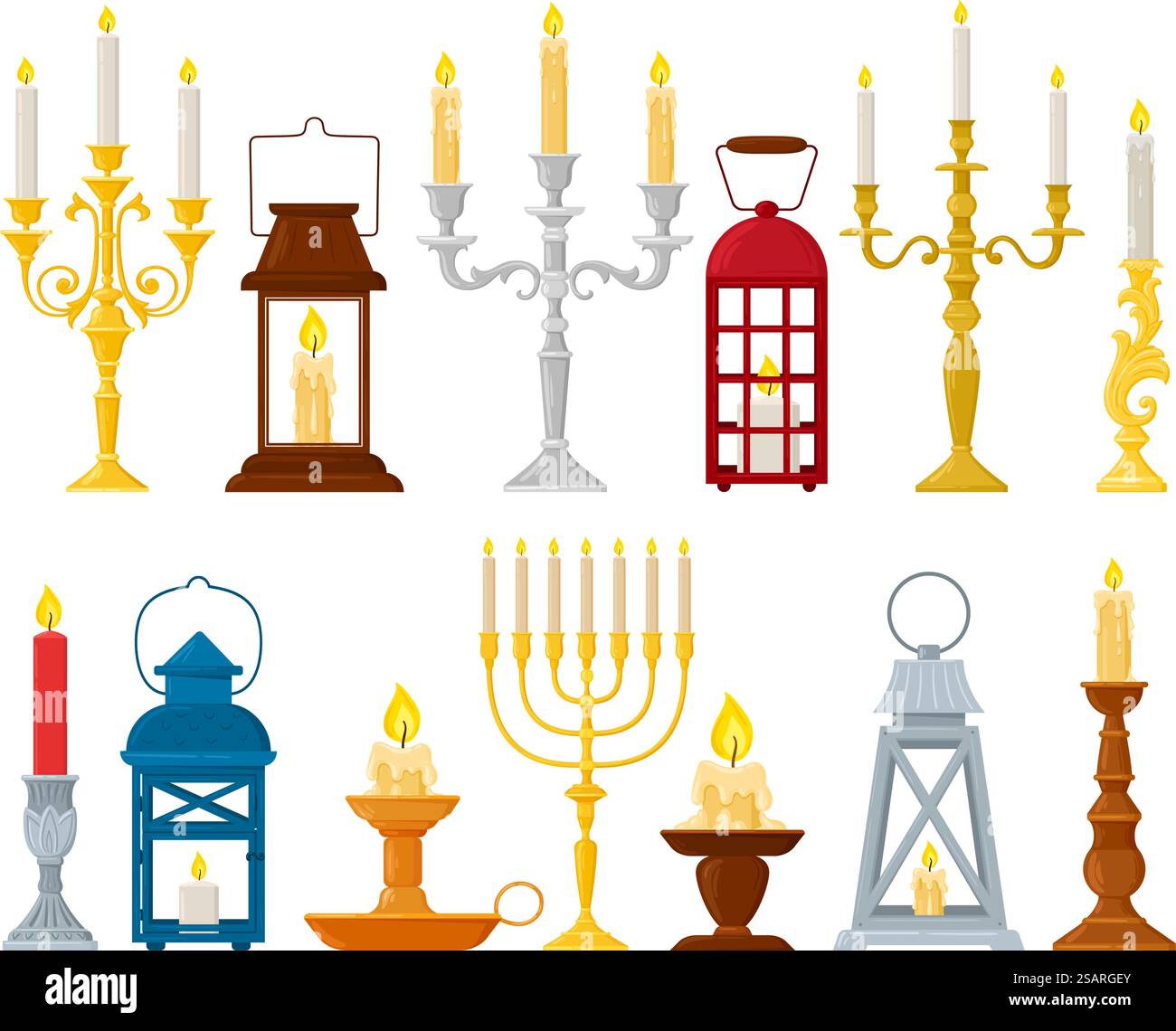 Cartoon vintage candlesticks, lamps, candle holders and candelabra ...