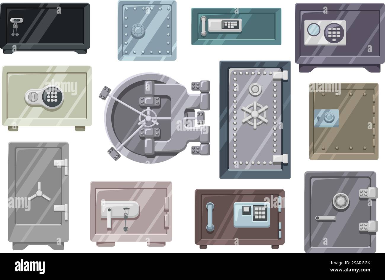 Metal safes. Lock box, safety vault door and secure storage with key ...