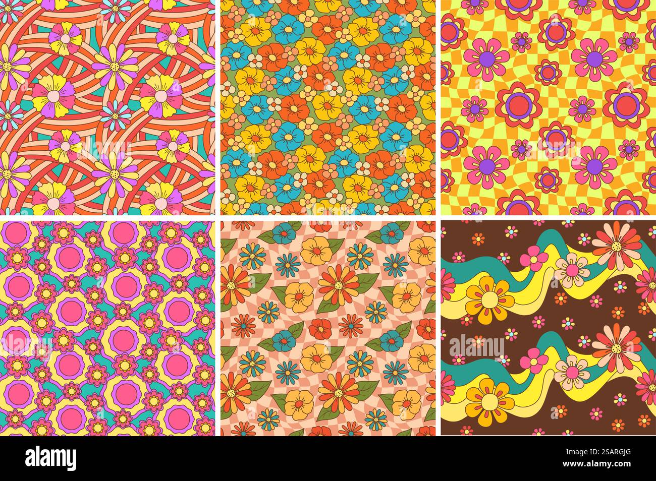 Groovy flowers background. Funky floral pattern, psychedelic 70s ...