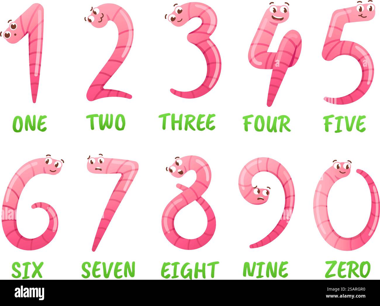Worm number. Cartoon earthworms count and numbers learning for kids ...