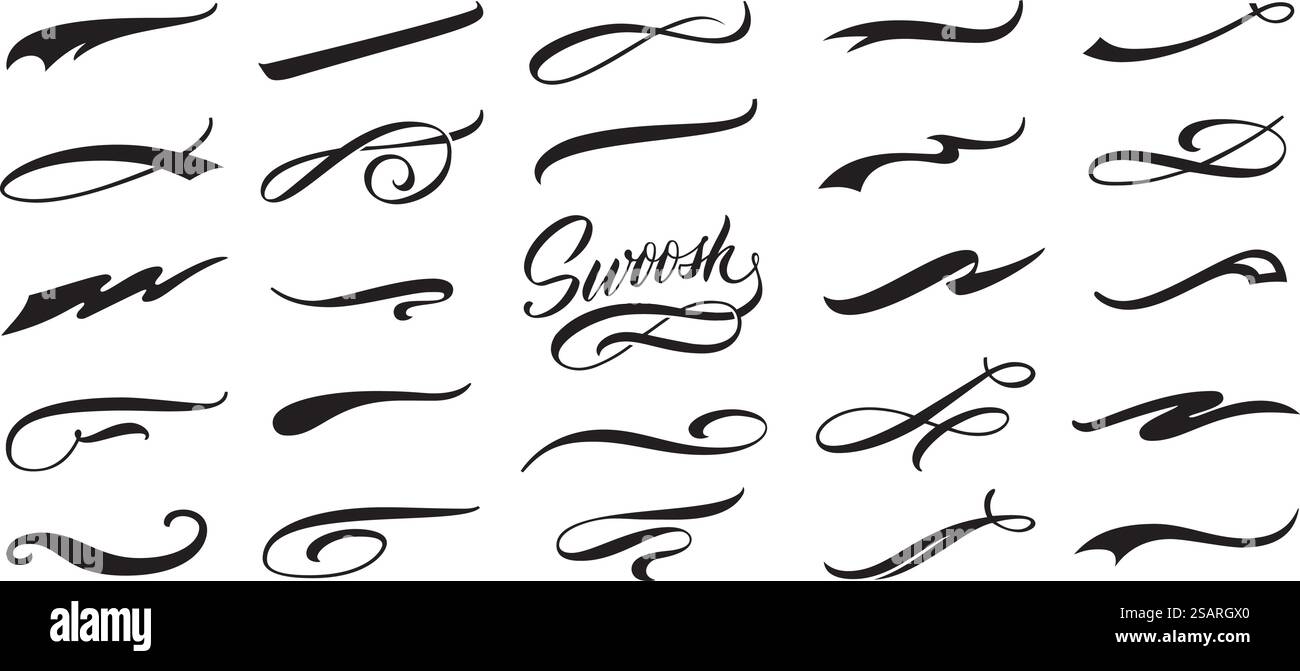 Calligraphic swoosh. Decoration swish symbols, retro underline swooshes ...