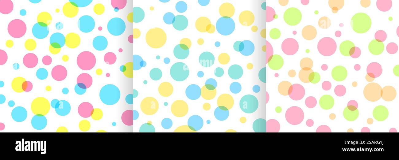 Set of abstract trendy color polka dots pattern on white background ...