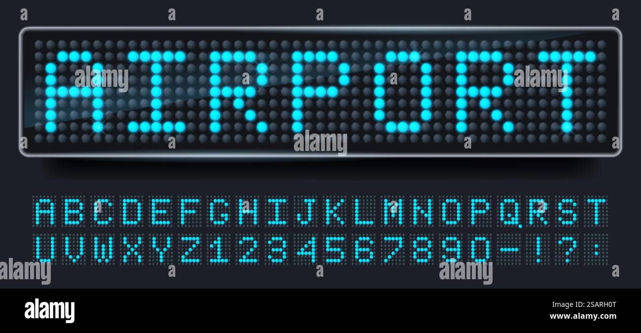 Led screen font. Digital sign board letters and numbers, scoreboard ...