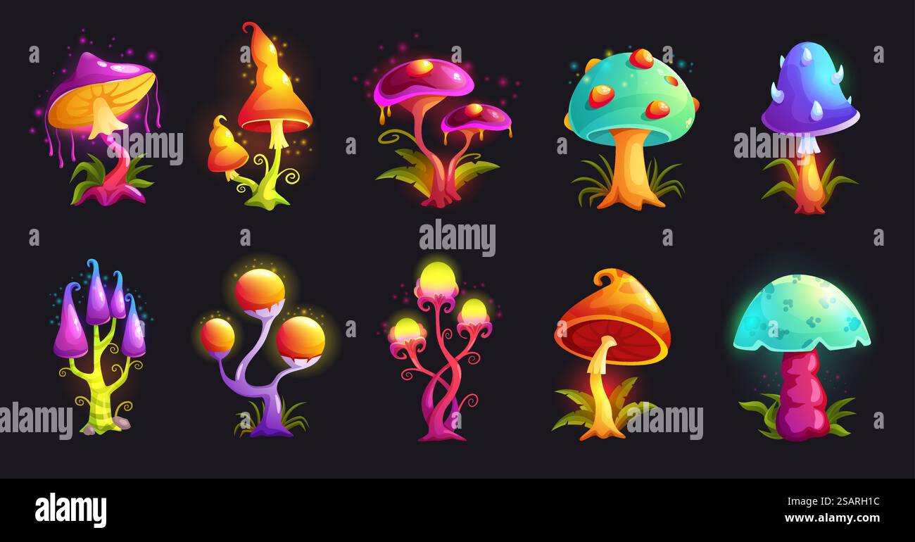 Neon fungi fantasy mushroom Stock Vector Images - Alamy