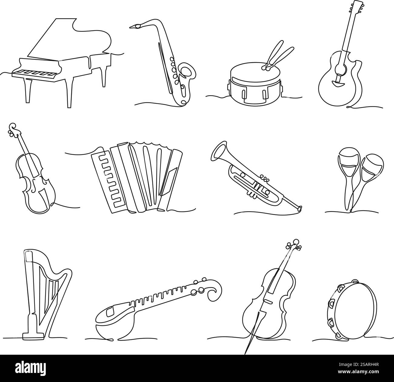 One continuous line musical Instruments. Orchestra saxophone, grand ...