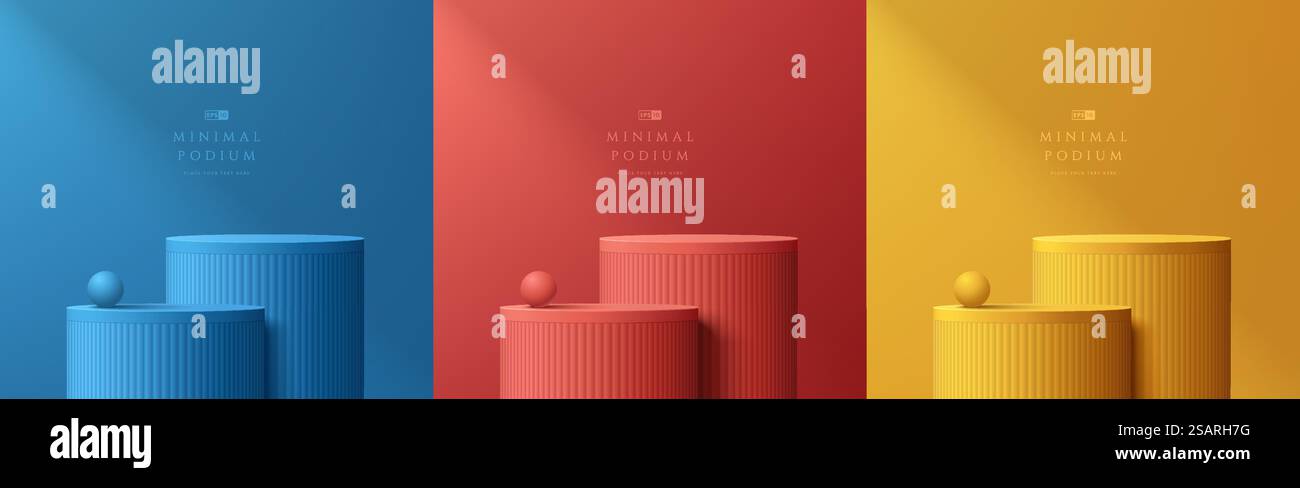 Set of abstract 3D background, Realistic blue, red and yellow steps ...