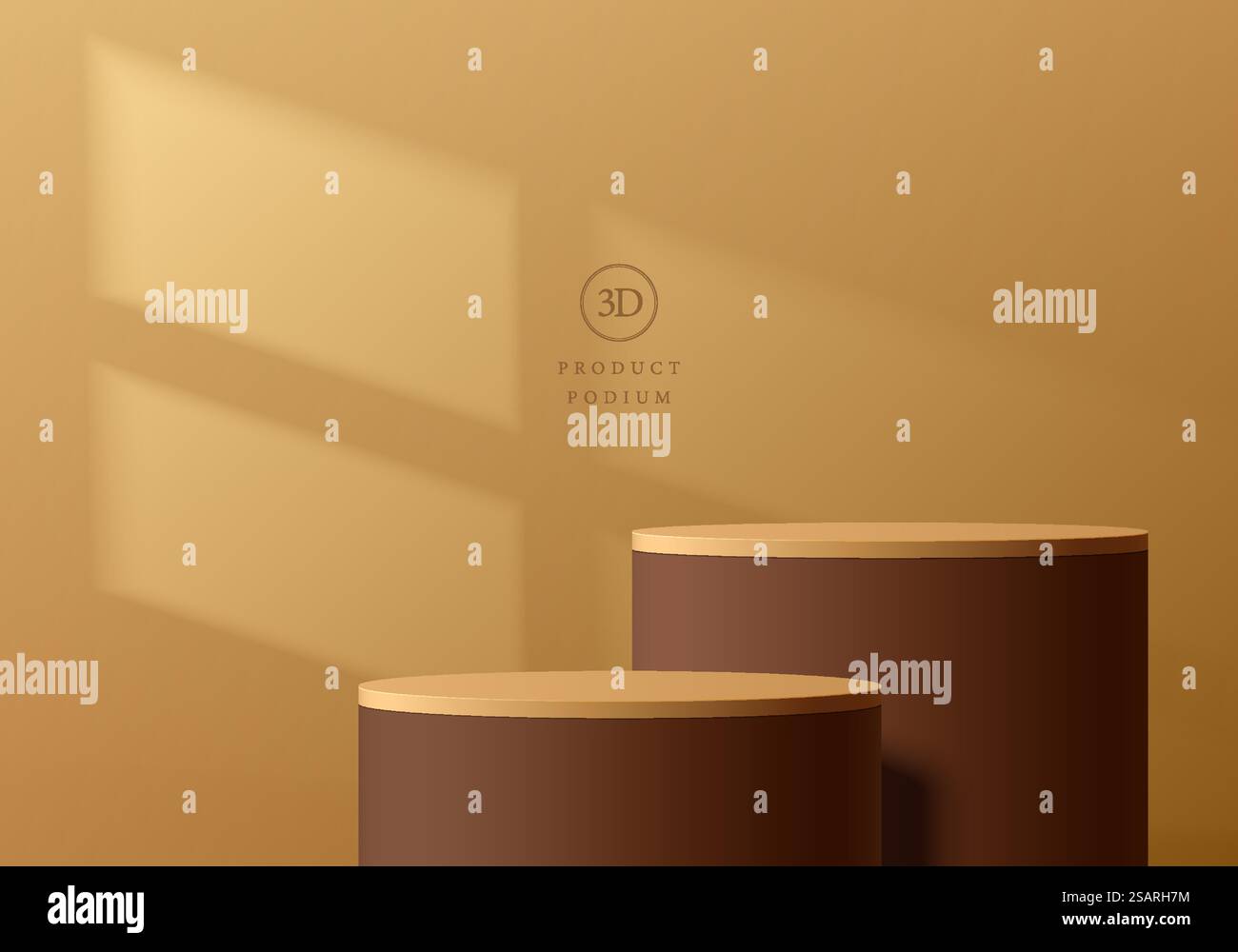 Abstract 3D background with realistic brown, golden cylinder steps ...